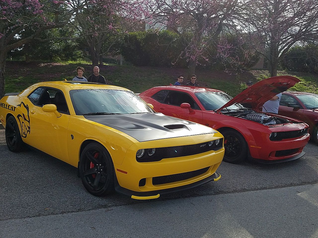 Dodge Demon & Challenger Hellcat at Cars & Coffee hanging out together ...