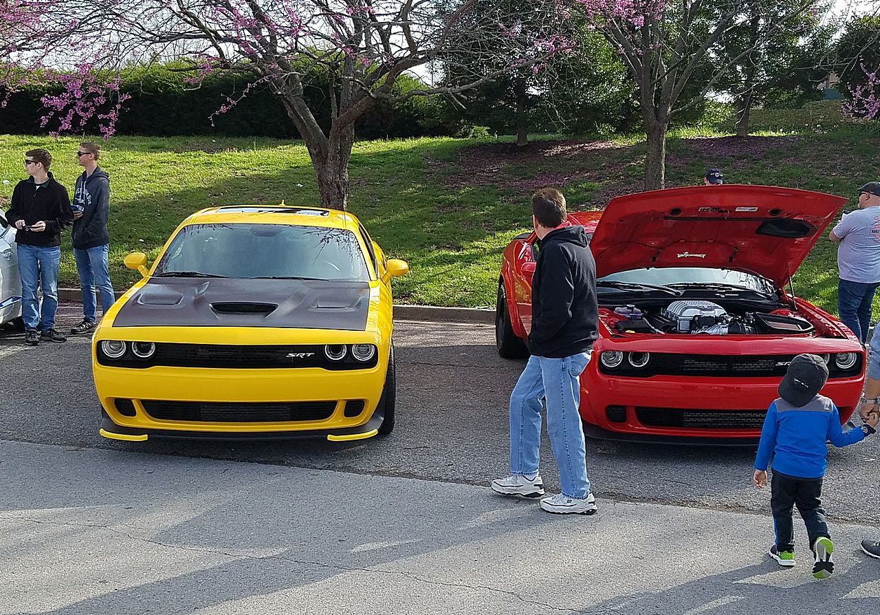 Dodge Demon & Challenger Hellcat at Cars & Coffee hanging out together ...